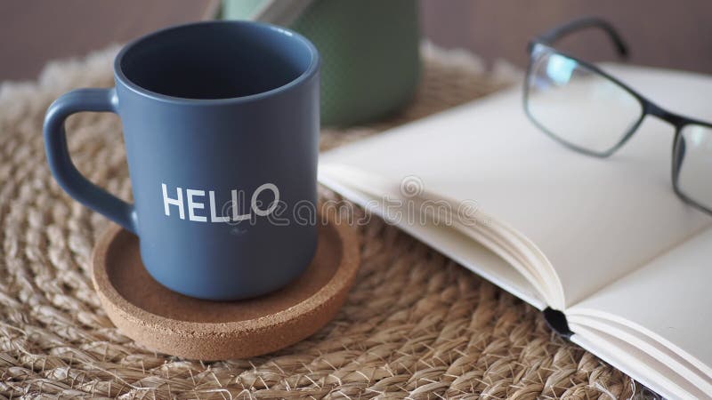 Blue Coffee Cup with Hello Word Stock Video - Video of collection, life ...