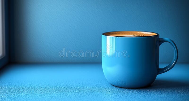 A Blue Coffee Cup Sits on a Blue Countertop Stock Image - Image of ...