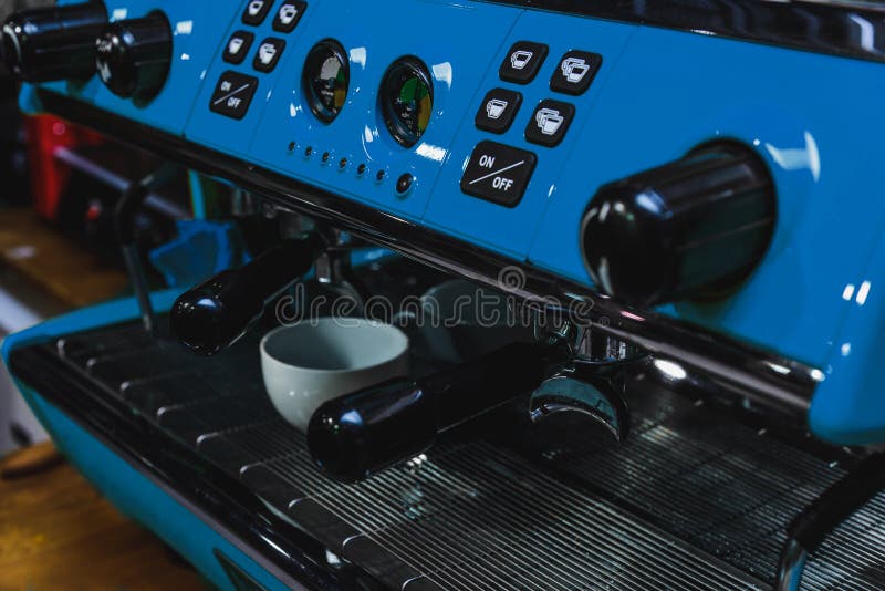 Blue Coffee Machine with a Cup for the Whole Frame Stock Photo - Image ...