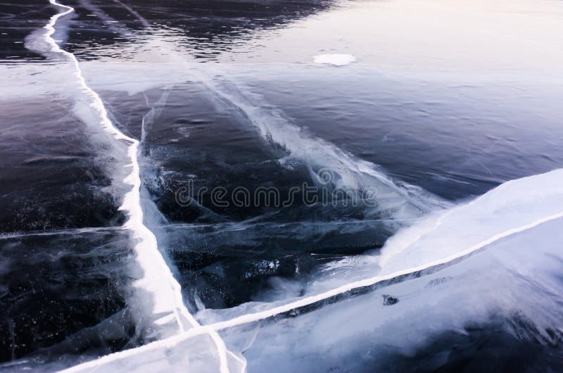 Blue and Cold Ice of Lake Baikal. Cracks on the Ice Stock Image - Image ...