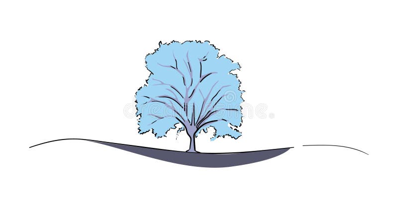Blue Cold Tree in Continuous Line Art Drawing Style. Giant and Powerful ...