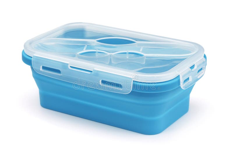 Blue Collapsible Silicone Lunch Box Stock Image - Image of design ...