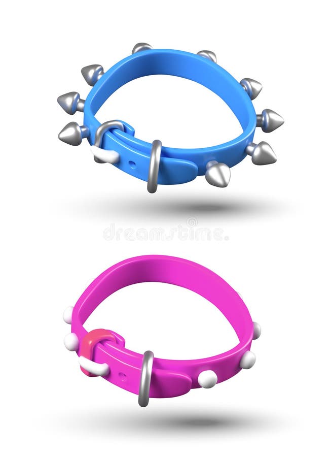 Blue Collar with Metal Spikes, Pink Model with Rounded Decorative ...