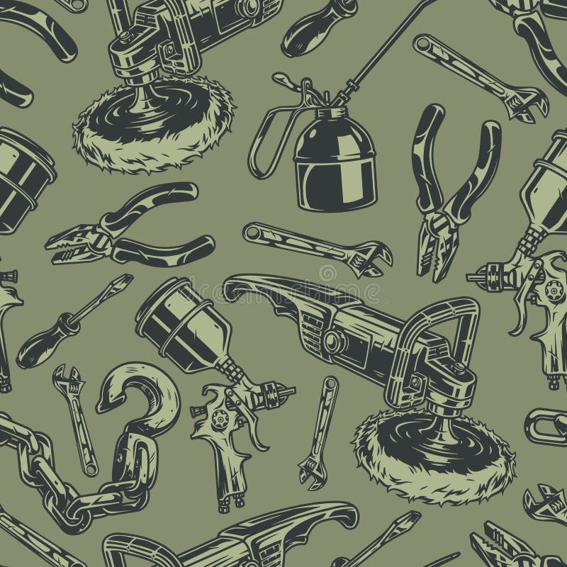 Blue Collar Worker Tools Seamless Pattern Stock Vector - Illustration ...