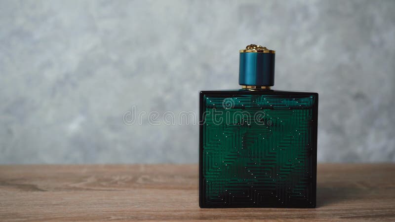 Blue Cologne with Perfume Stands on a Wooden Background Stock Video ...