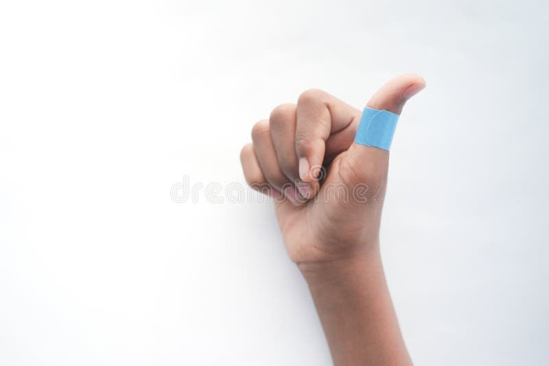 Blue Color Adhesive Bandage on Hand Stock Photo - Image of pain ...