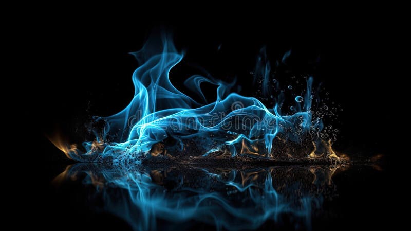 Blue Color Burning Flame or Fire on the Surface Selective Focus Dark ...