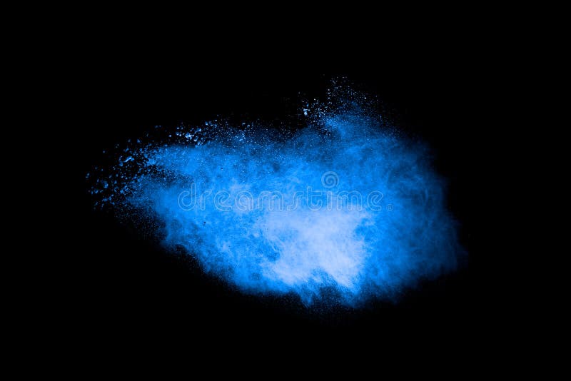 Blue Color Dust Particles Explosion Cloud on Black Background.Color ...