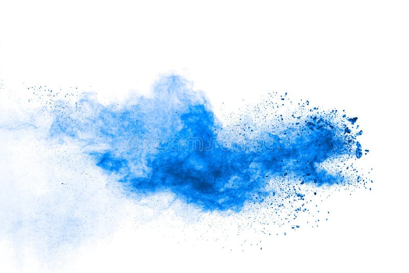 Blue Color Dust Particles Explosion Cloud on White Background.Color ...