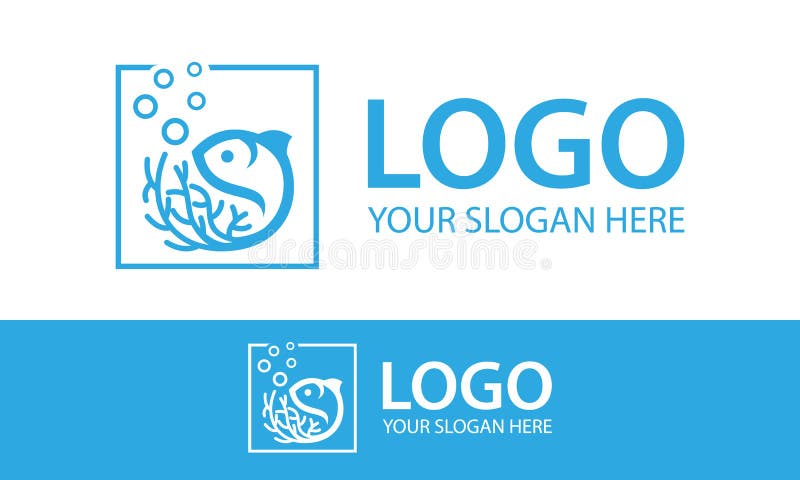 Blue Color Flat Square Circle Fish Line Art with Blue Background Logo ...