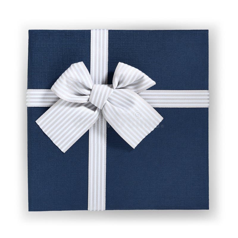Blue Color Gift Box with Ribbon and Bow Isolated on White Background ...