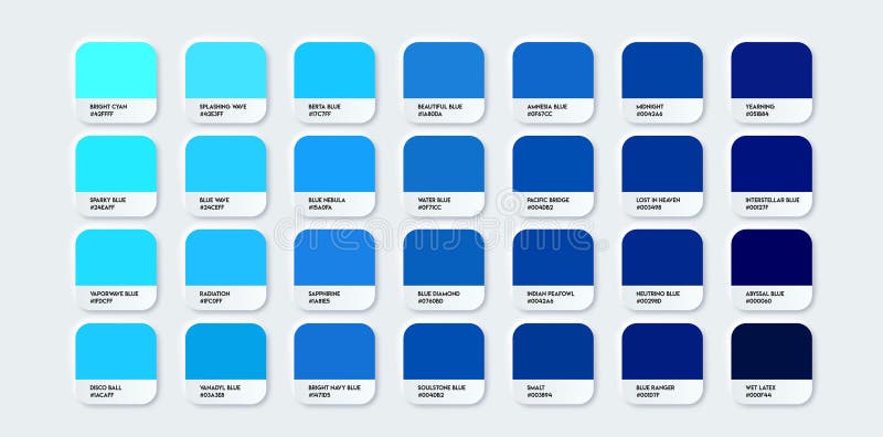 Blue Color Guide Palette with Color Names. Catalog Samples Blue with ...
