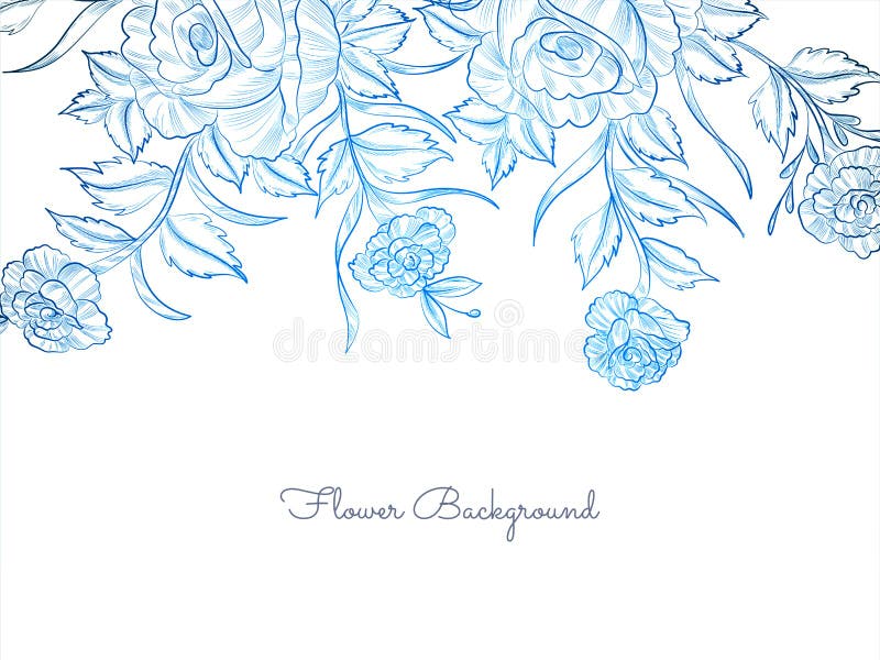 Blue Color Hand Drawn Flower Sketch Background Stock Vector ...