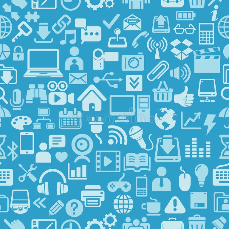 Blue Color Icons Seamless Pattern. Stock Vector - Illustration of ...