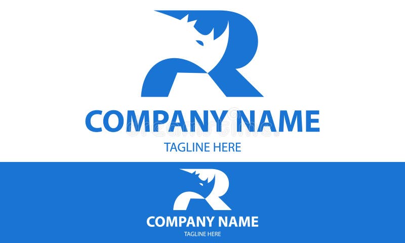 Blue Color Initial Letter R Rhino Logo Design Stock Vector ...