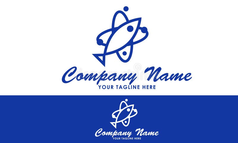 Blue Color Line Art Science Atom Fish Fish Logo Design Stock Vector ...