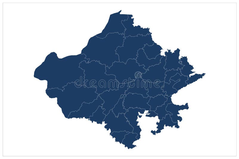 Blue Color Map of Rajasthan State of India Illustration on White ...