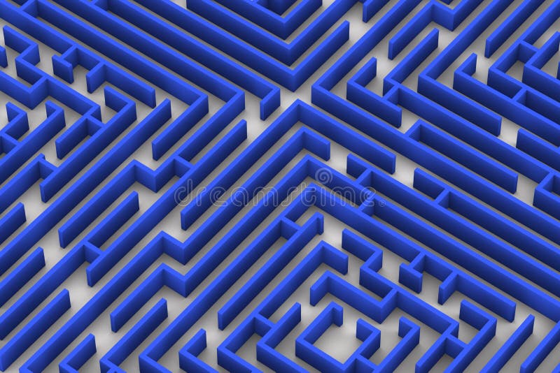 Blue Color Maze. Close Up 3D Rendering Image on White Background Stock ...
