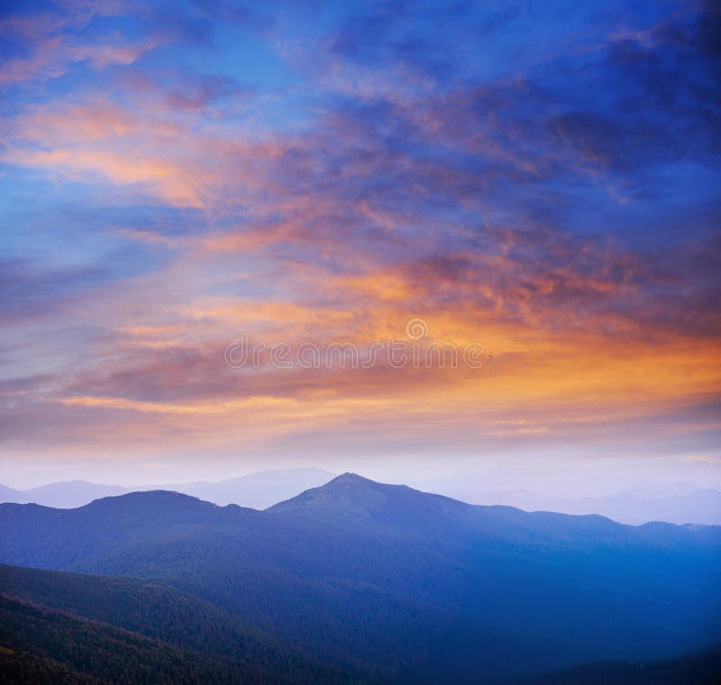 Blue Color of Mountains during Sunset Stock Photo - Image of mist ...