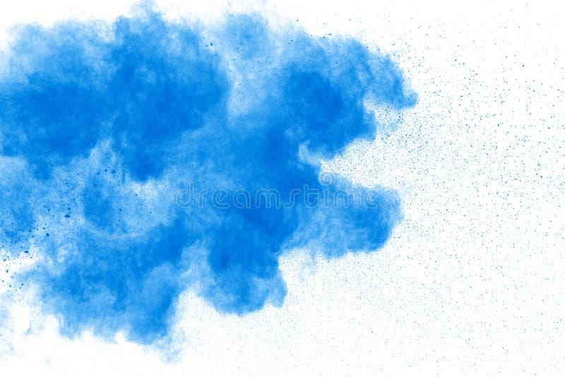 Blue Color Powder Explosion Cloud on White Background.Closeup of Blue ...