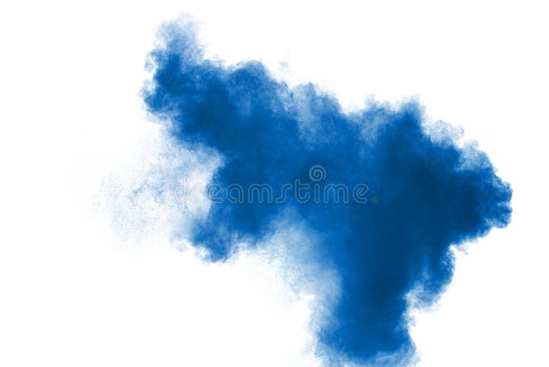 Blue Color Powder Explosion Cloud on White Background.Closeup of Blue ...