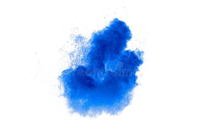 Blue Color Powder Explosion Cloud on White Background.Blue Dust ...