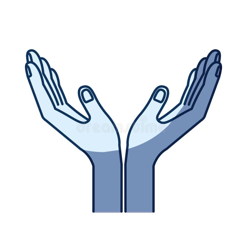 Blue Color Silhouette Shading of Opened Hands of Symbol of Receiving ...