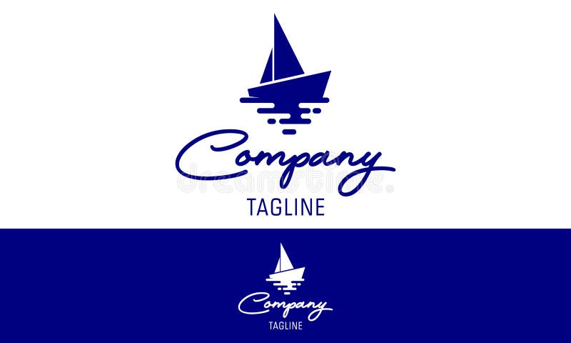 Blue Color Simple Sailing Ship and Cruise with Wave Logo Design Stock ...