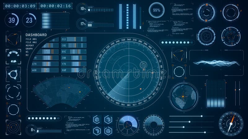 Blue Color Sonar Radar Screen Searching an Object with Futuristic Head ...