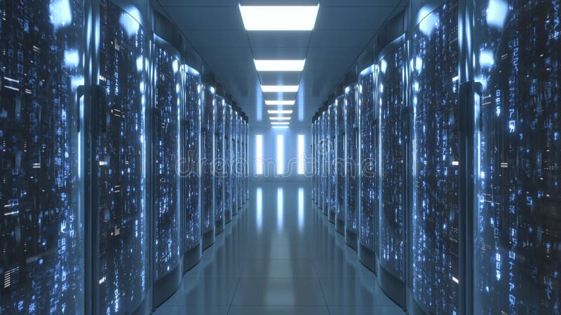 Blue Color Symbols in Matrix Style on Server Racks Stock Footage ...