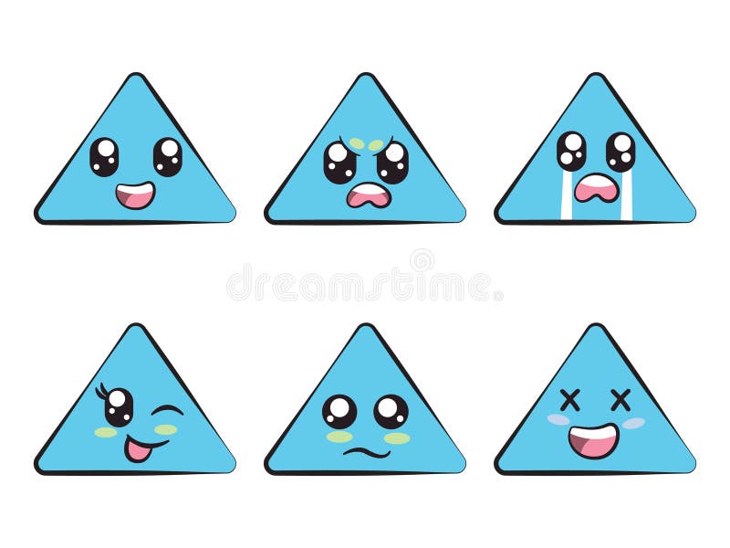 Blue Color Triangle Shape with Expression Smile Angry Crying Wink Eye ...