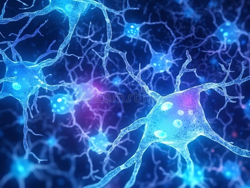 Blue Colored Abstract Neurons in the Brain with Digital Cyberspace ...