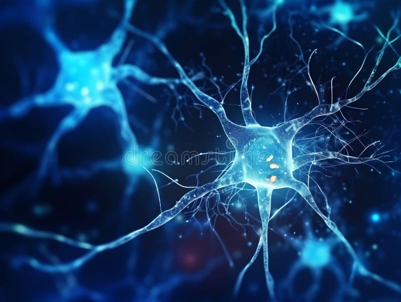 Blue Colored Abstract Neurons in the Brain with Digital Cyberspace ...