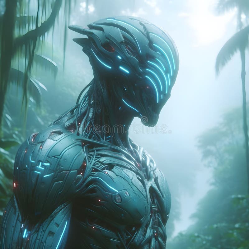 Blue Colored Alien Creatures with Soft Neon Lights in the Forest. Stock ...