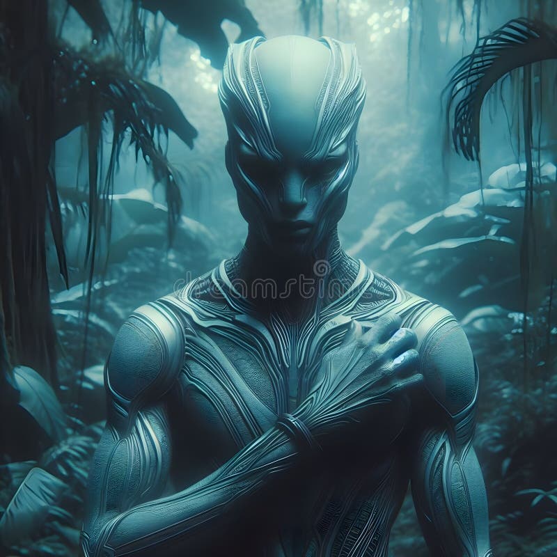 Blue Colored Alien Creatures with Soft Neon Lights in the Forest. Stock ...