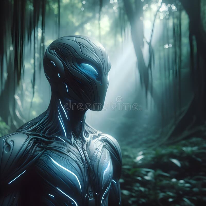 Blue Colored Alien Creatures with Soft Neon Lights in the Forest. Stock ...