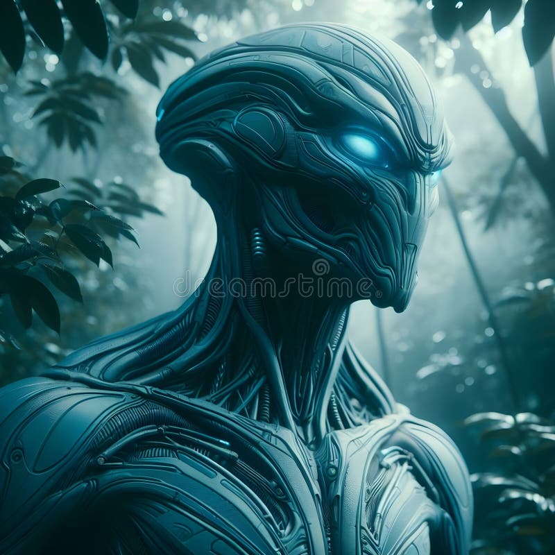 Blue Colored Alien Creatures with Soft Neon Lights in the Forest. Stock ...