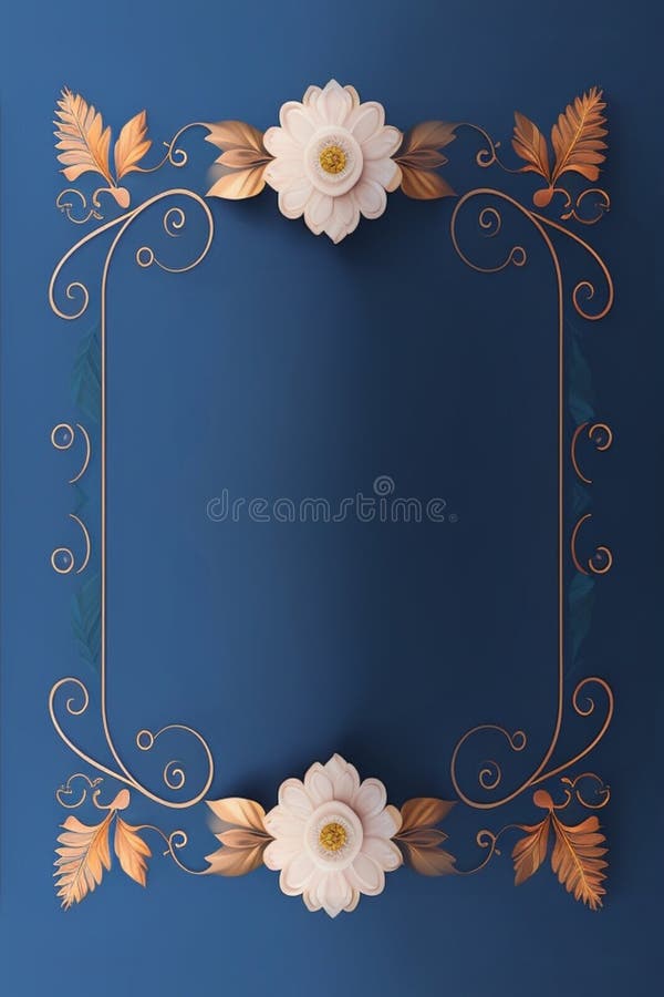 Blue Colored Floral Invitation Template. Golden and White Floral ...