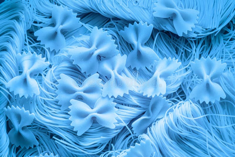 Blue Colored Food Background Made with Italian Pasta Stock Photo ...