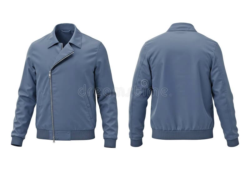 Blue Colored Harrington Jacket Mockup Front and Back View with Zipper ...