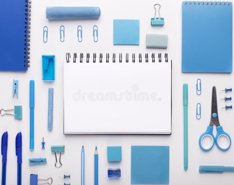 Notepad with Blank Space Surrounded by Creative Office Supplies Stock ...