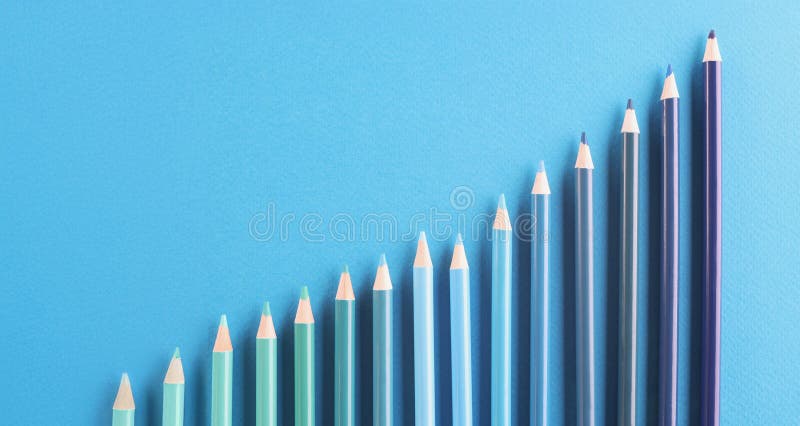 Blue Colored Pencil Set Arranged in Increasing Way on Surface and Not ...