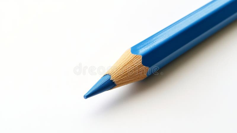 Blue Colored Pencil on White Background, Close-up. Art Materials and ...