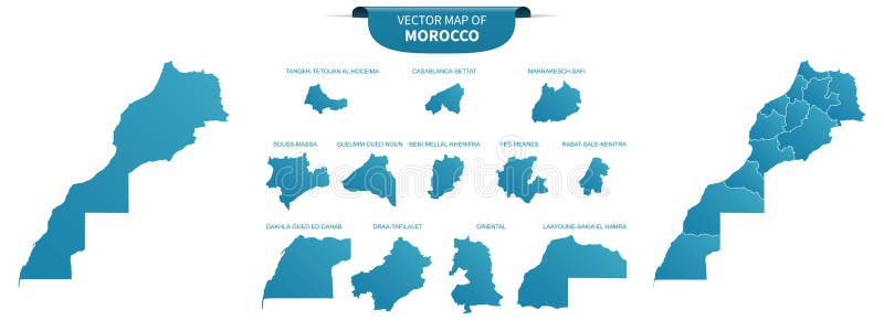 Blue Colored Political Maps of Morocco Isolated on White Background ...
