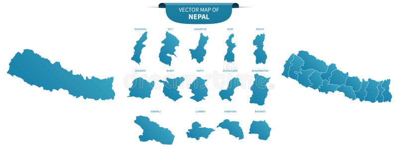 Blue Colored Political Maps of Nepal Isolated on White Background Stock ...