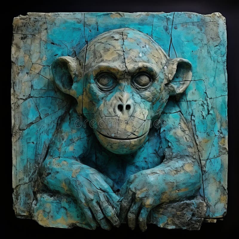 Turquoise Monkey: Sculptural Alchemy in Abstract Wall Art Stock ...