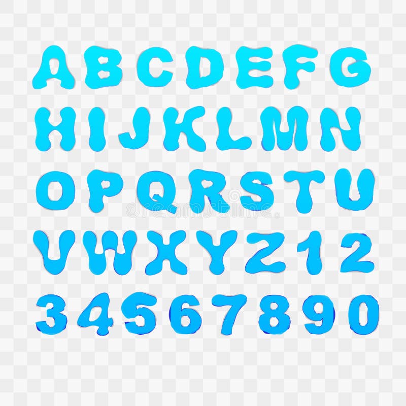 Blue Upper Case Distorted Alphabet Letters and Numbers Collection Stock ...