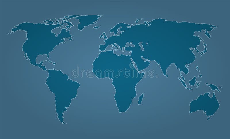 Blue Colored World Map Outline on Blue Background Stock Vector ...