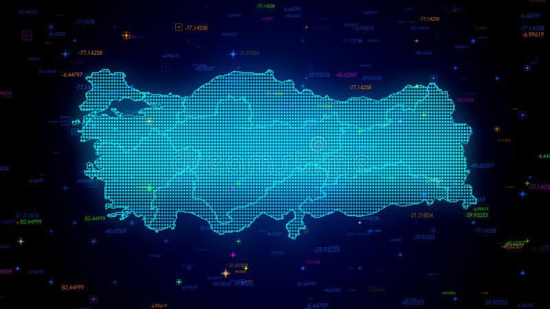 Blue Colorful Shiny Digital Technology Hud Dots Mosaic Grid Turkey Map ...