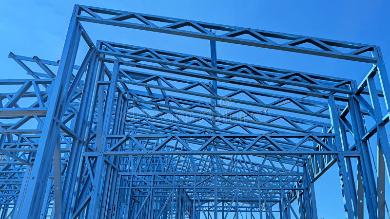 A Blue Colour Steel Frame Work Construction for a House Stock Photo ...